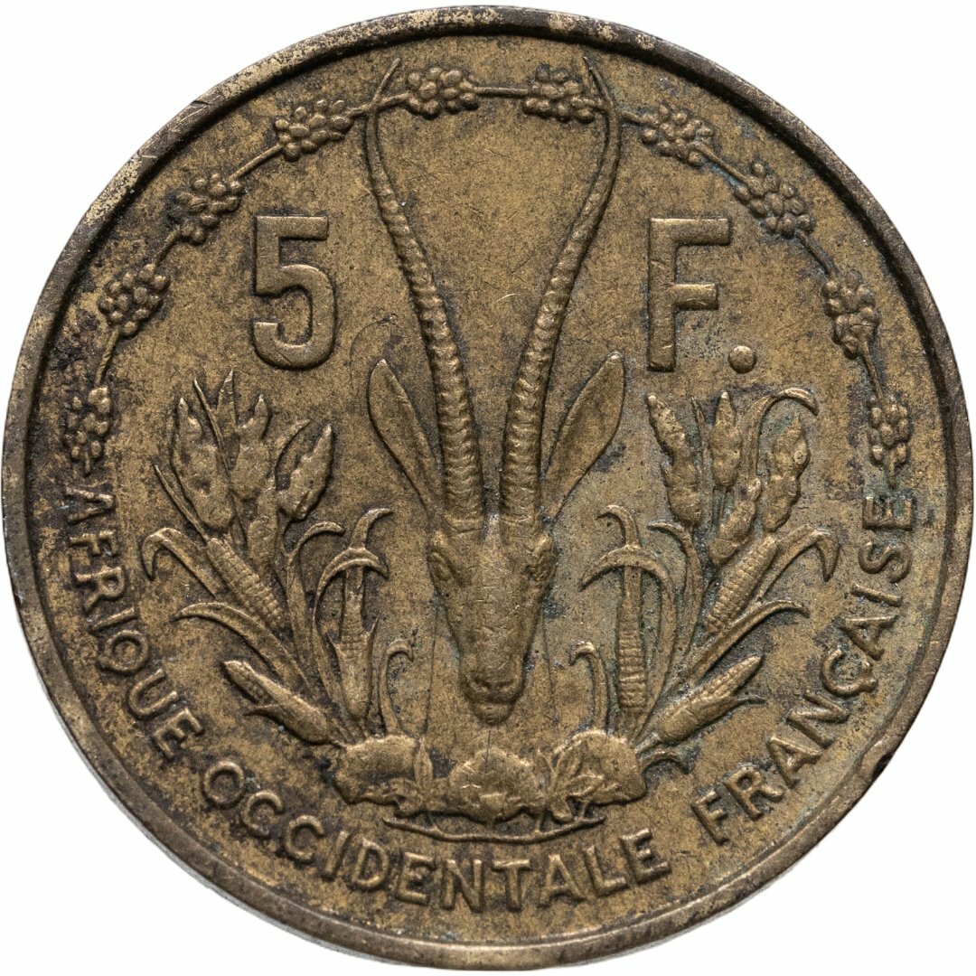 Французская Западная Африка 5 франков francs 1956, Бронза, в сохранности XF
