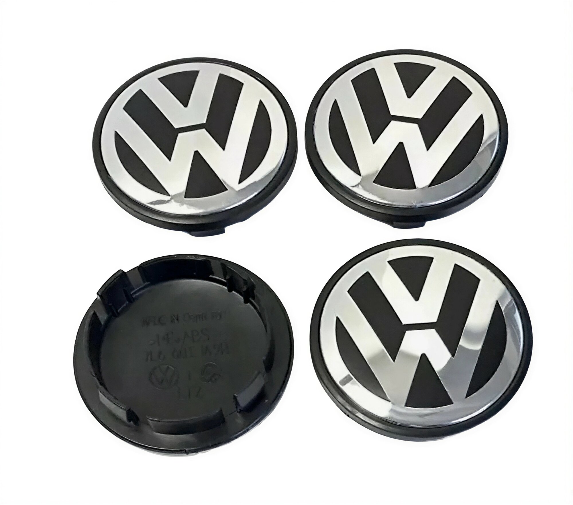 Центральные колпачки на диски (ступицы) Volkswagen, 65мм, черный серебро, 4шт