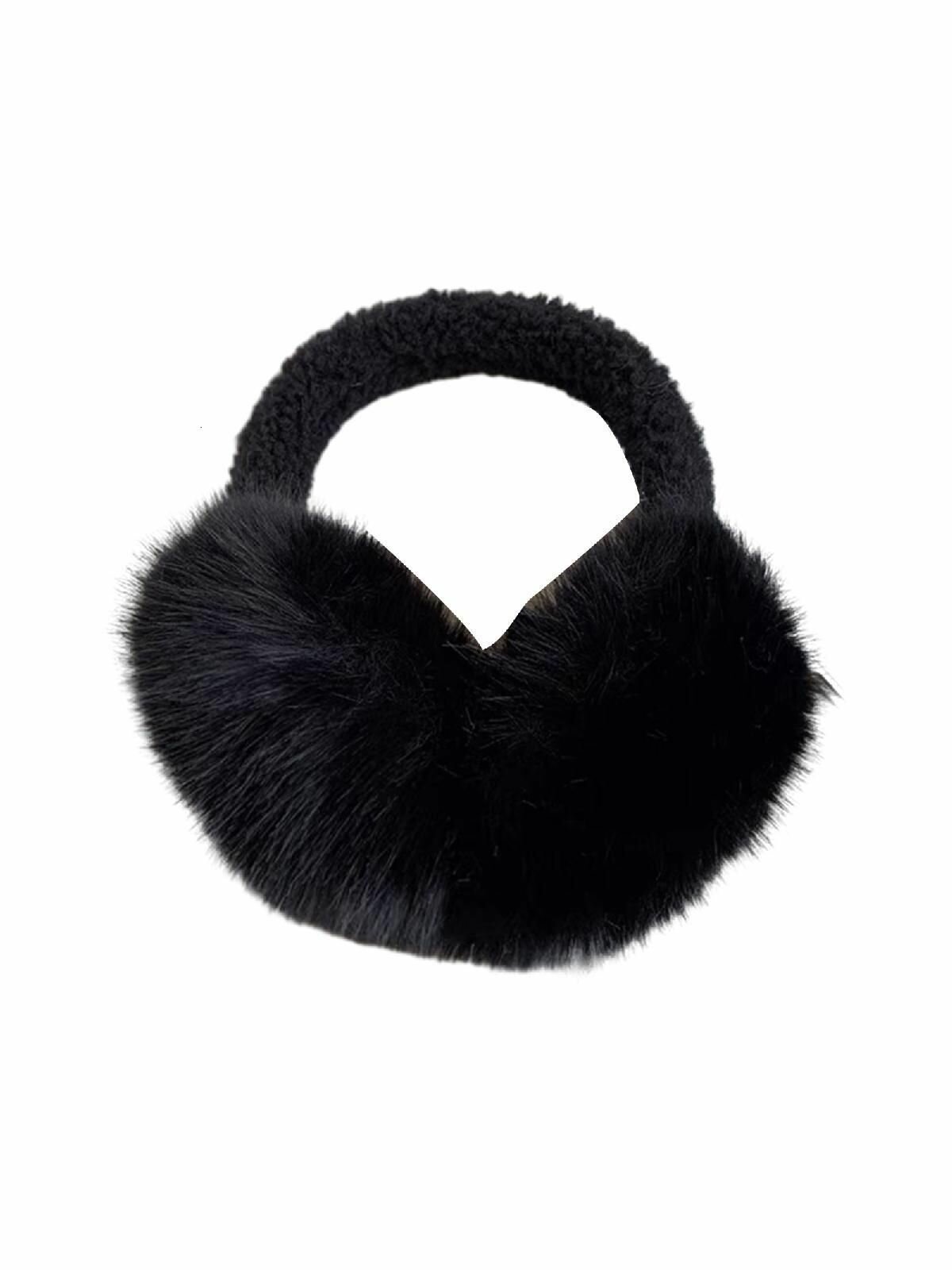 Наушники меховые, Зимние складные плюшевые наушники_черный