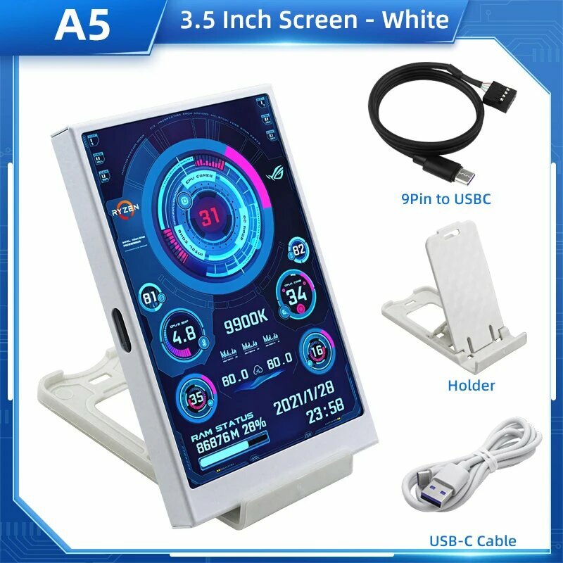 TURZX 3.5/5-дюймовый USB второй экран A5 White