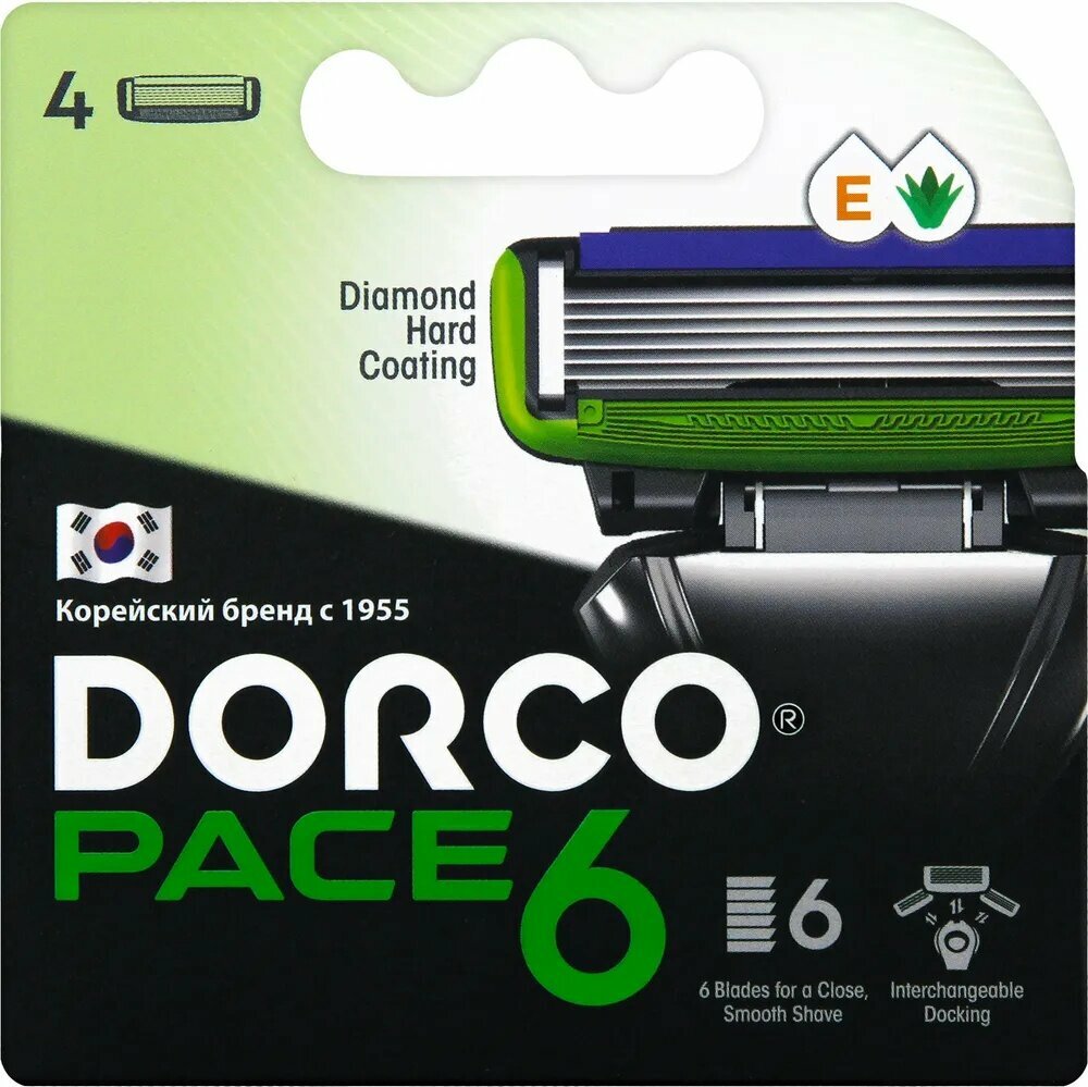 Dorco Сменные кассеты PACE6, 6 лезвий, крепление PACE, увл. полоса (4 сменные кассеты)