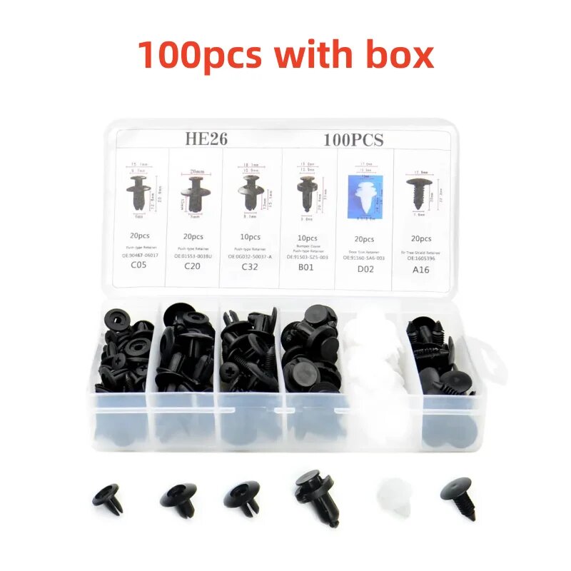 100 шт, автозастежка, автомобильный зажим, смешанный фиксатор для кузова, заклепка, бампер, дверная обшивка, комплект креплений, автозажим для крепления