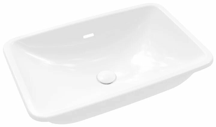 Раковина встраиваемая снизу Villeroy & Boch Loop & friends 4A580001 68 без отверстия под смеситель, фарфоровая, раковина для ванной, белая, глянцевая, прямоугольная, со встроенным сливом-переливом