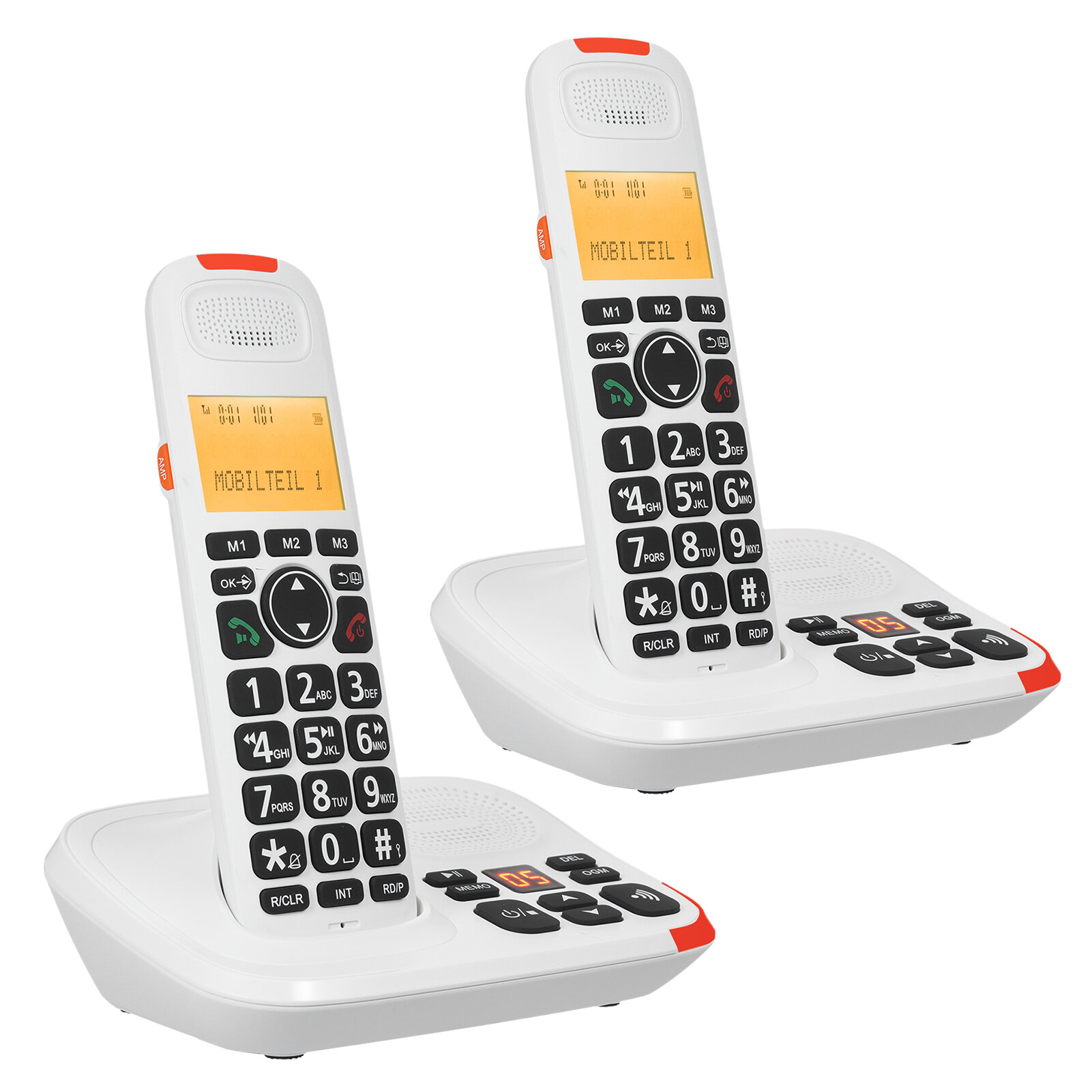 Беспроводная раз-expandable телефонная система 2-ручки с телефонным автоответчиком 3 линии дисплей идентификатор звонящего 50 памяти телефонной книги свободная рука вызовы переговорная связь конференц-звонок отключение звука одна клавиша для функции