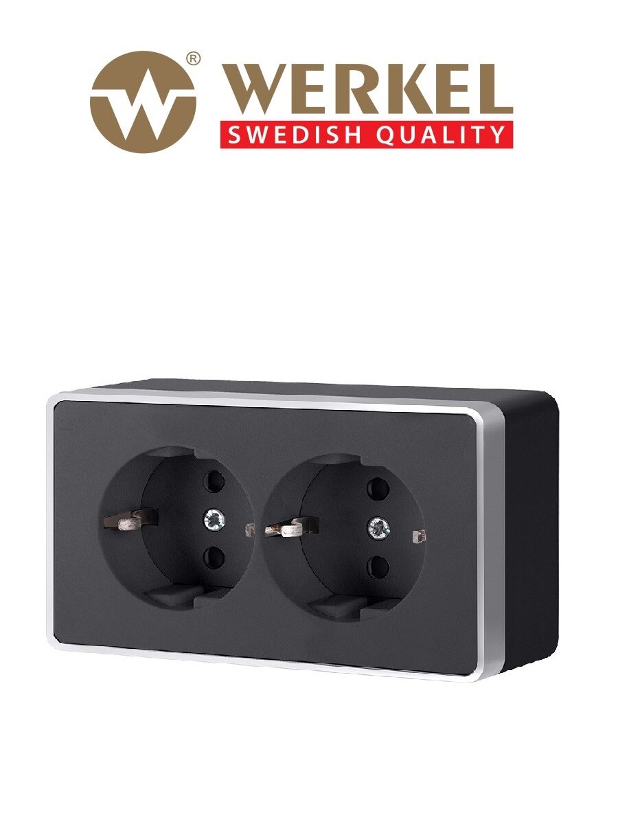 Розетка накладная двойная с заземлением Werkel Gallant W5072134, черный с серебром