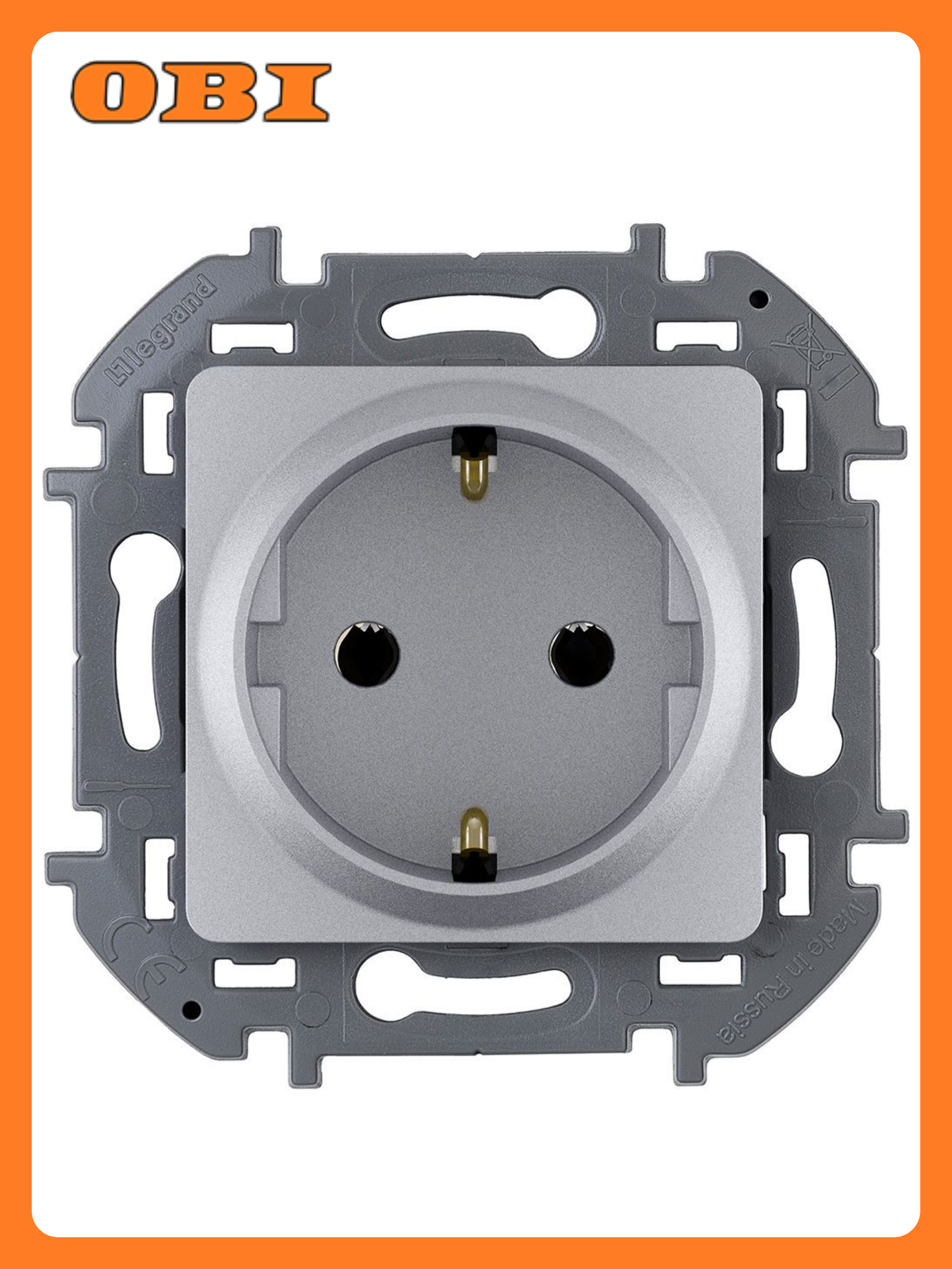 Розетка LEGRAND Inspiria, алюминий, заземляющий контакт, серебристая