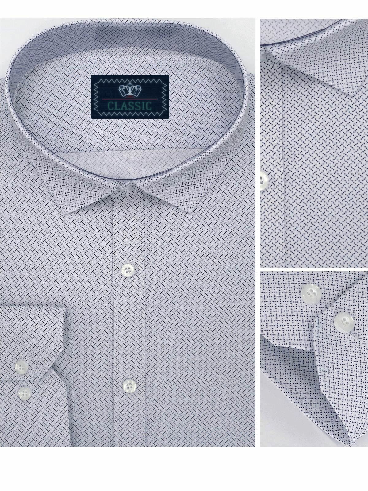 Рубашка Мужская рубашка с длинным рукавом прямая классическая, светлая сорочка на пуговицах, рубаха на любой сезон, белая в мелкий рисунок, без карманов, на любой сезон и на лето рубашка