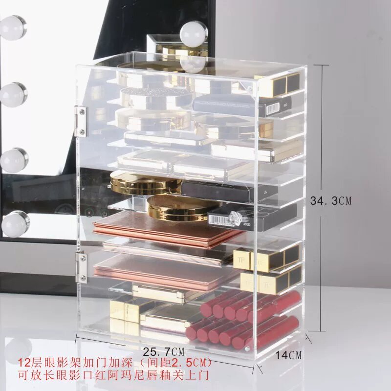 Органайзер для косметики в стиле TikTok: очень большой акриловый бокс для хранения теней и помад 12-слойная подставка