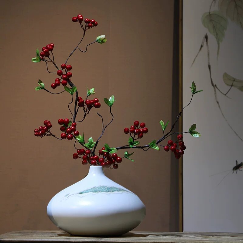 Mengchu Короткая керамическая ваза с искусственной счастливой фрукт, белая декоративная посуда для гостиной, 1 шт