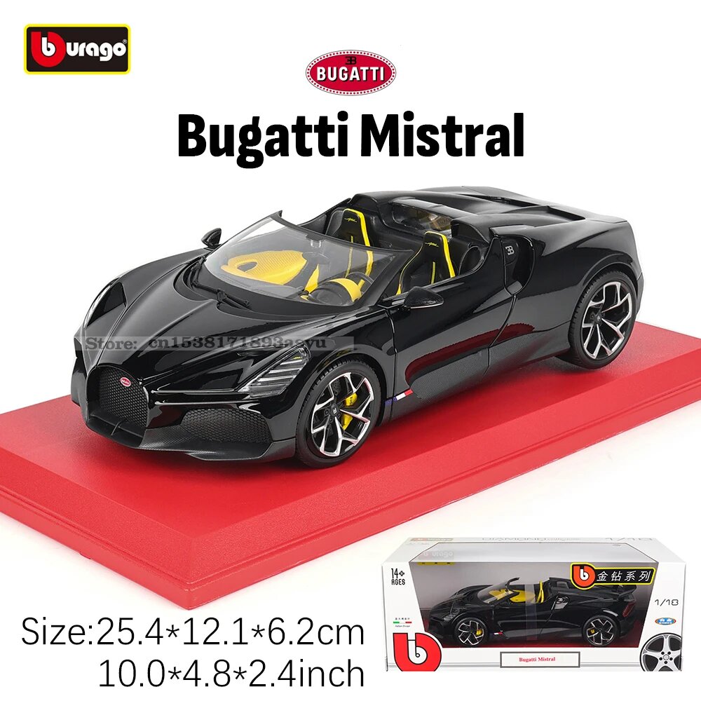 Модель Bugatti Mistral черного цвета, 1:18 Bburago