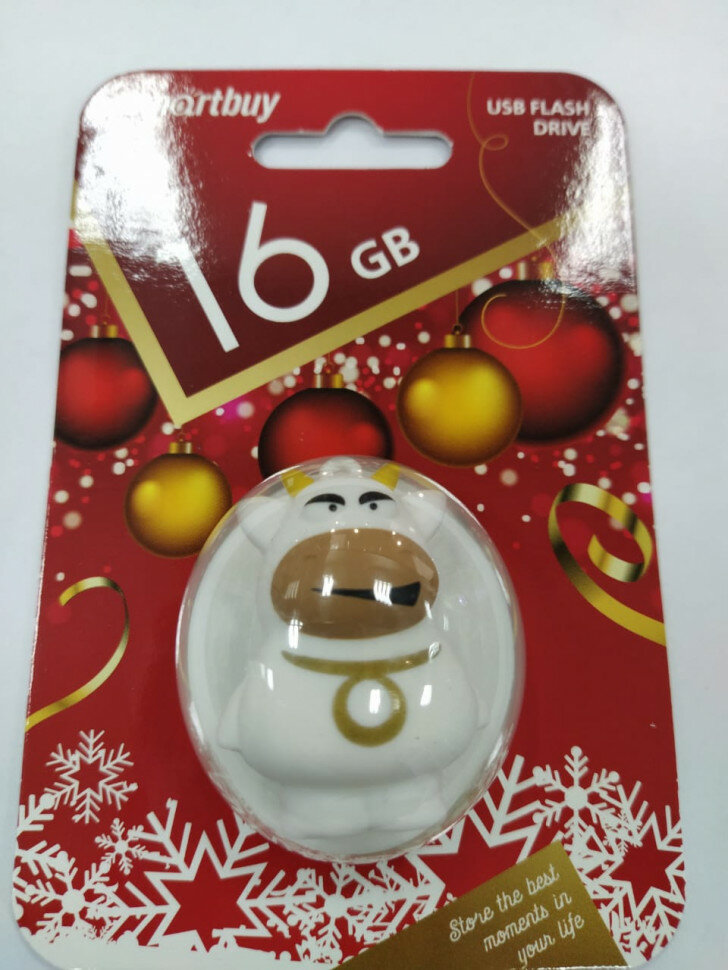 Флешка Smartbuy Wild Бычок SB16GBBull 16 Гб в новогодней упаковке White