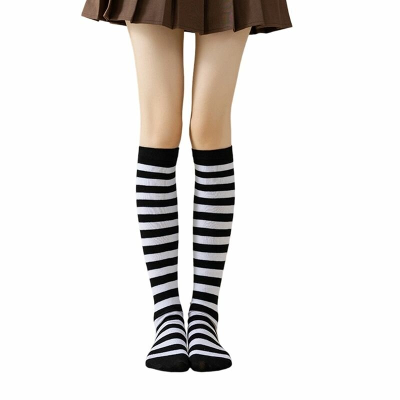 Чулки в полоску "Лолита"-тонкие полоски черного + белого цвета