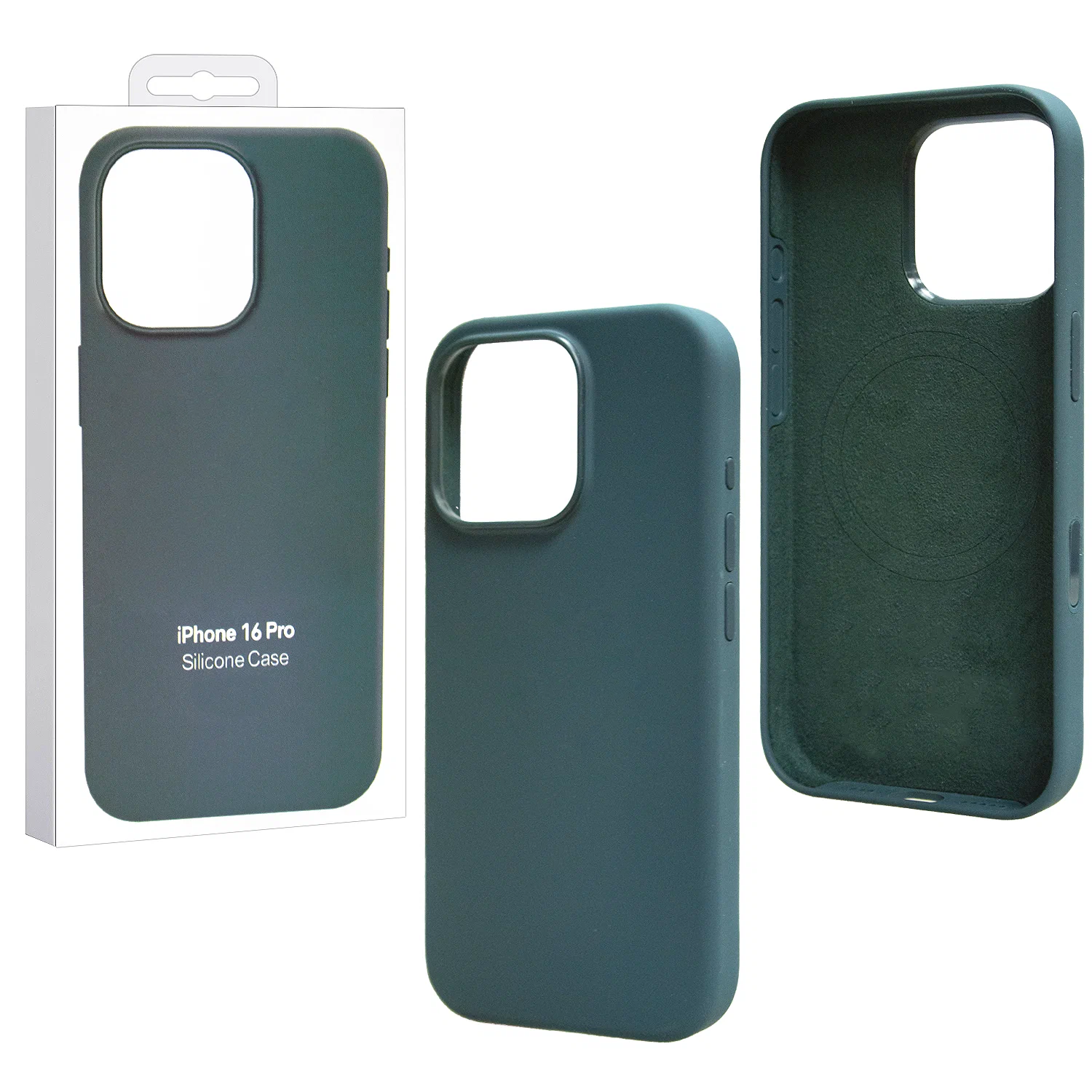 Чехол для iPhone 16 Pro Silicon Case Lake Green, анимация NFC, поддержка беспроводной зарядки, темно-зеленый