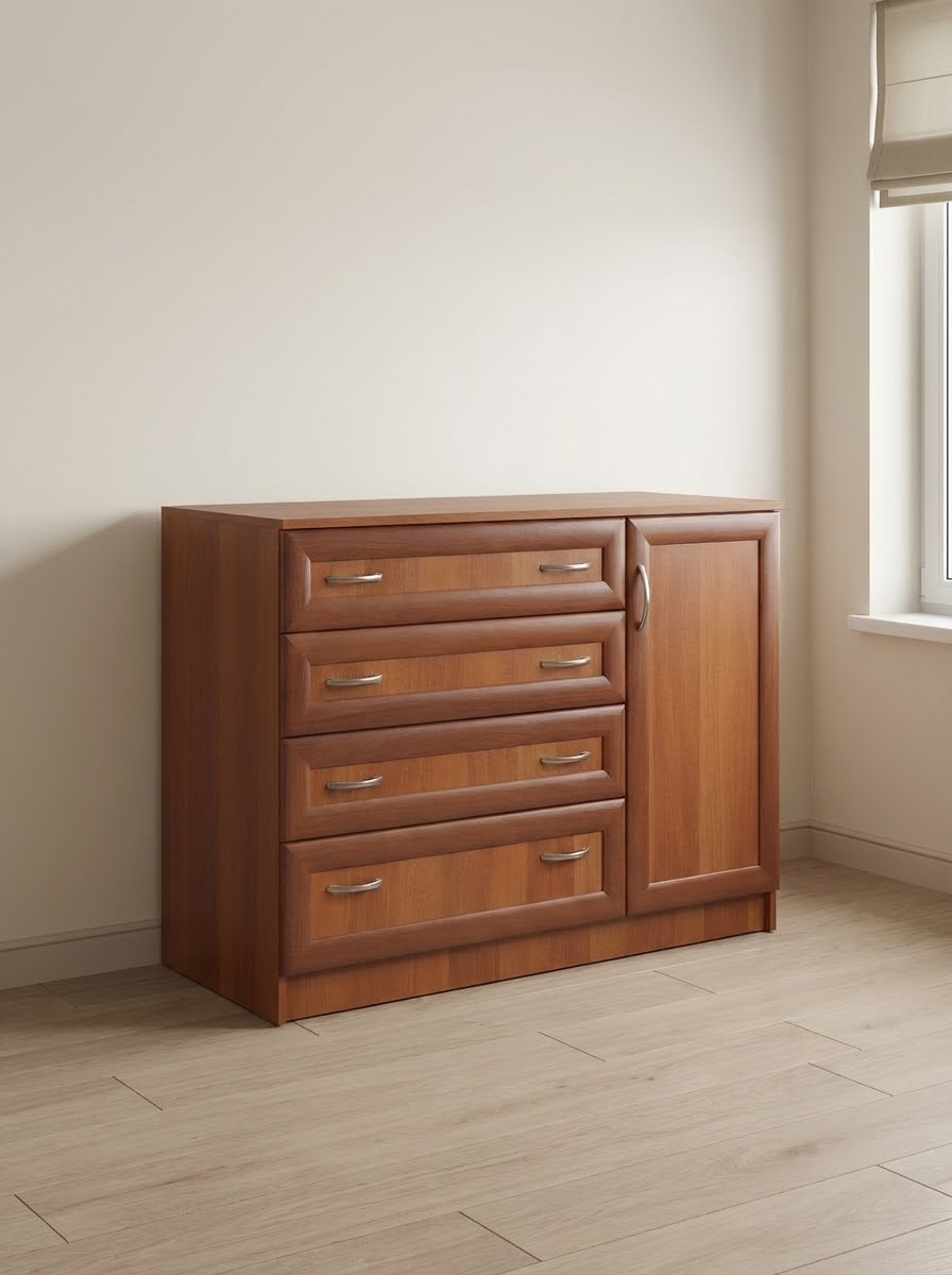 Комод Рио-1,4 с 4 ящиками, дверцей и 9 ручками, ШхГхВ: 120х50х90 см