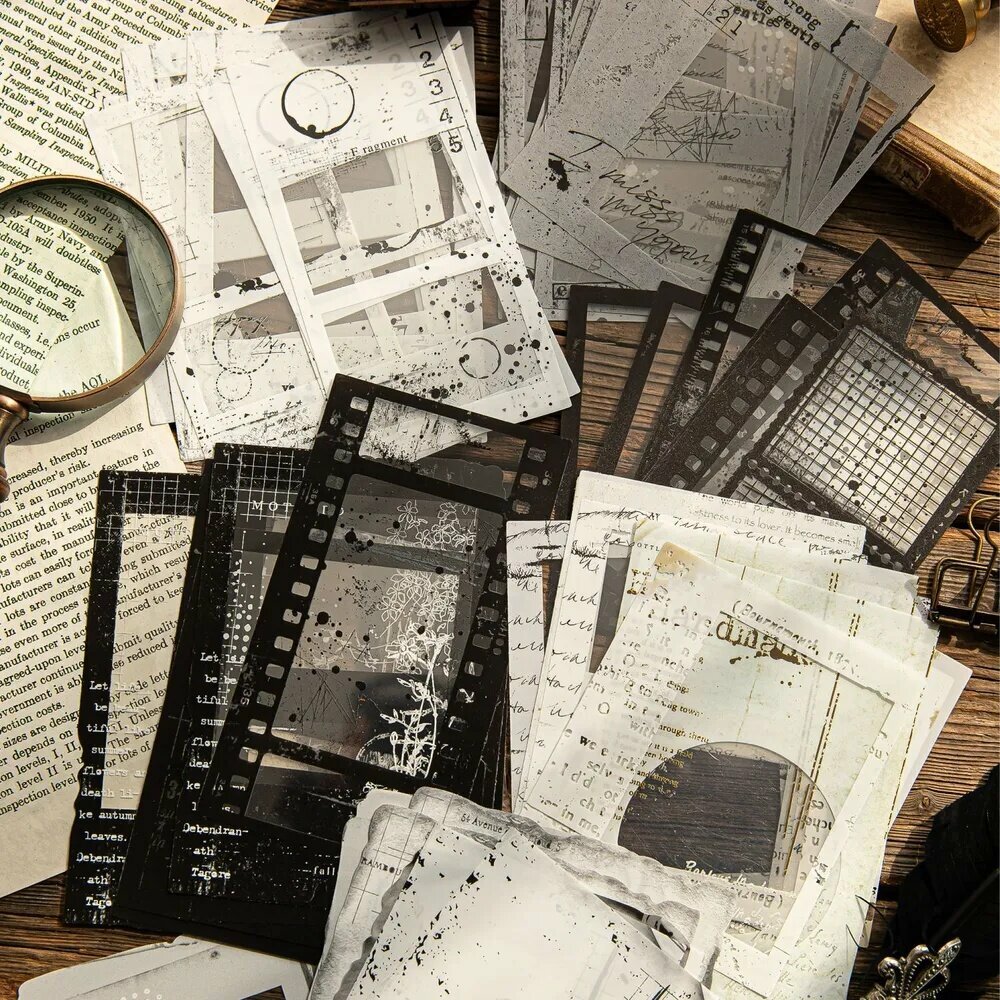 Стикер-пакет, ретро-литературное искусство, черно-белая рамка, полый прозрачный, ПЭТ-материал, 10 листов / коробка, справочник по декоративному фону