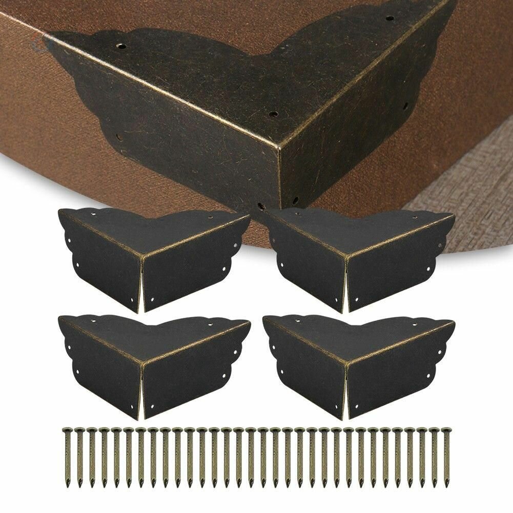 Бронзовые металлические угловые защитные накладки антикварного стиля, 4 шт с винтами, декоративные уголки для мебели, шкафов, ящиков и столов