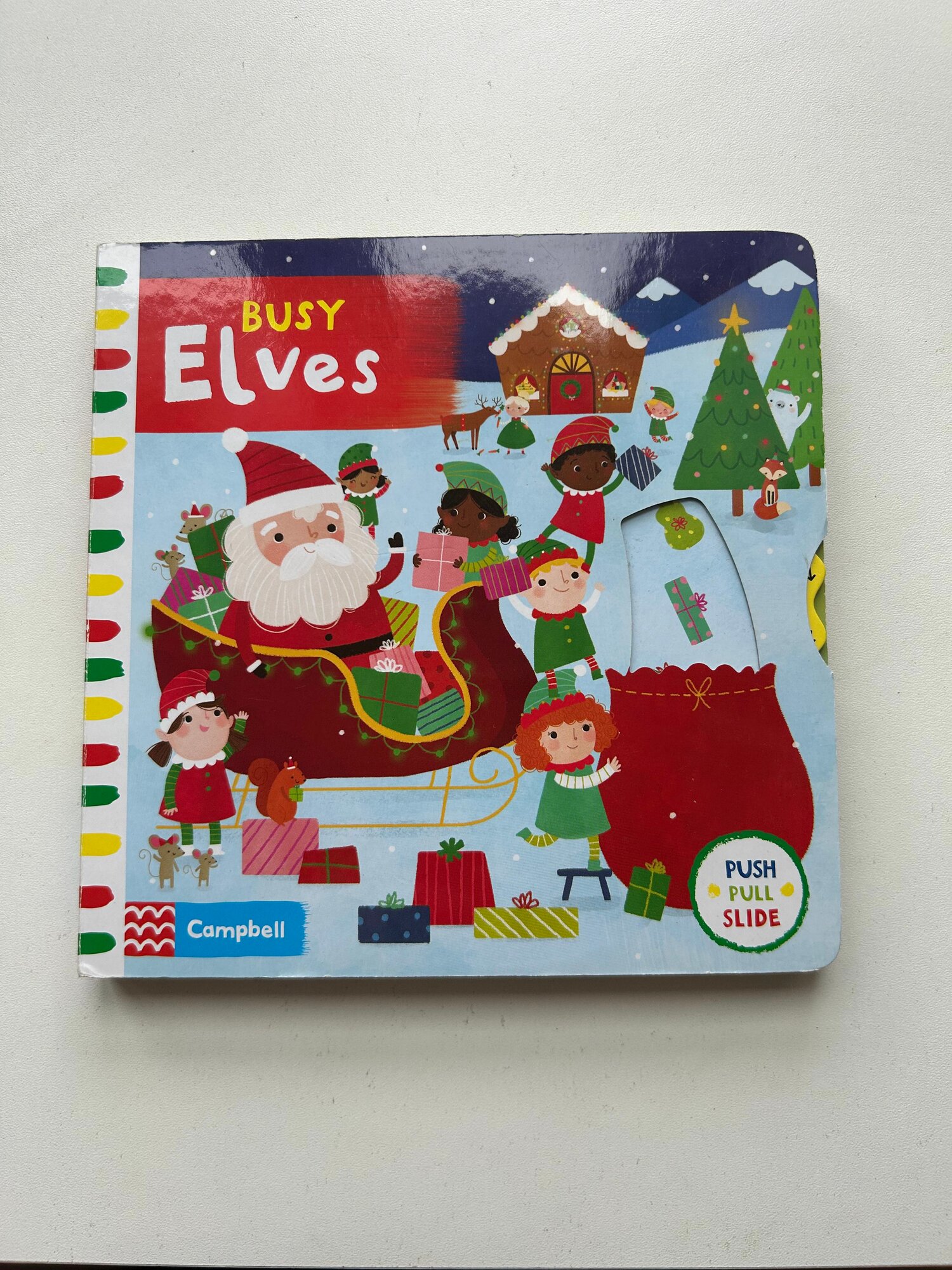 Busy Elves. Push pull slide. Занятые эльфы. Интерактивная книжка на английском языке. Second-hand книга