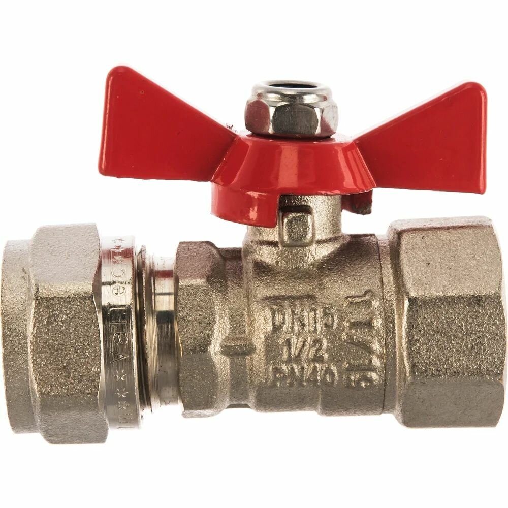 Шаровый кран с обжимным соединением VALTEC рукоятка бабочка, 16х1/2 вн. VT.342. N.1604