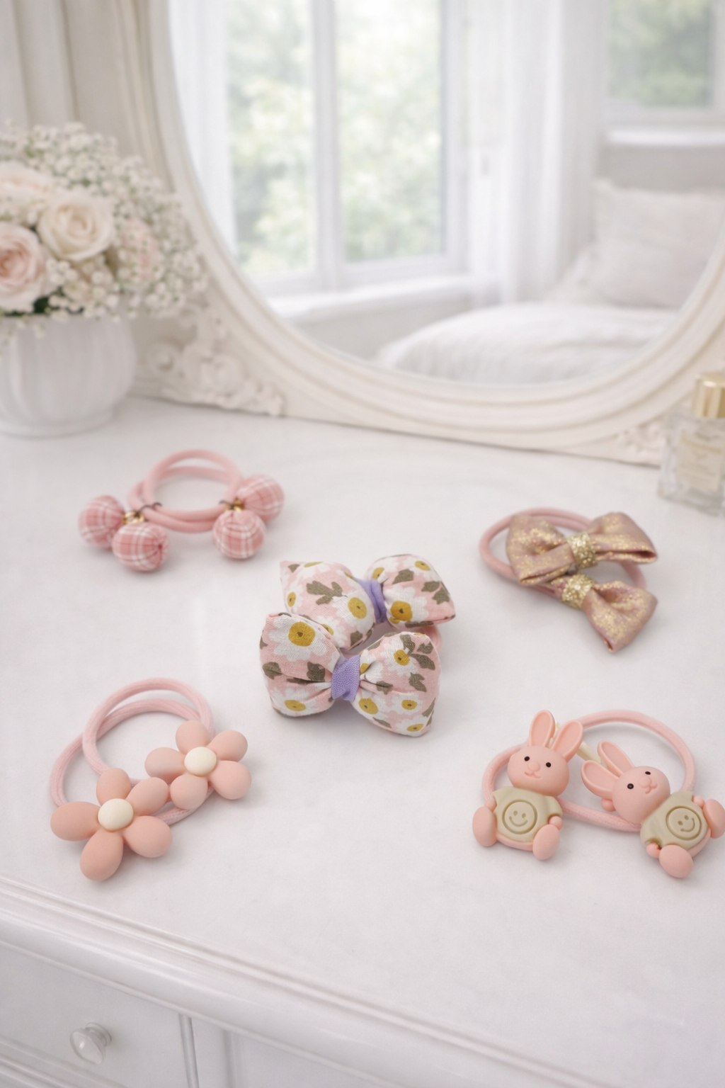 Набор резинок для волос "PRINCESS", 10 штук, разные формы, эластичные, в нежных тонах