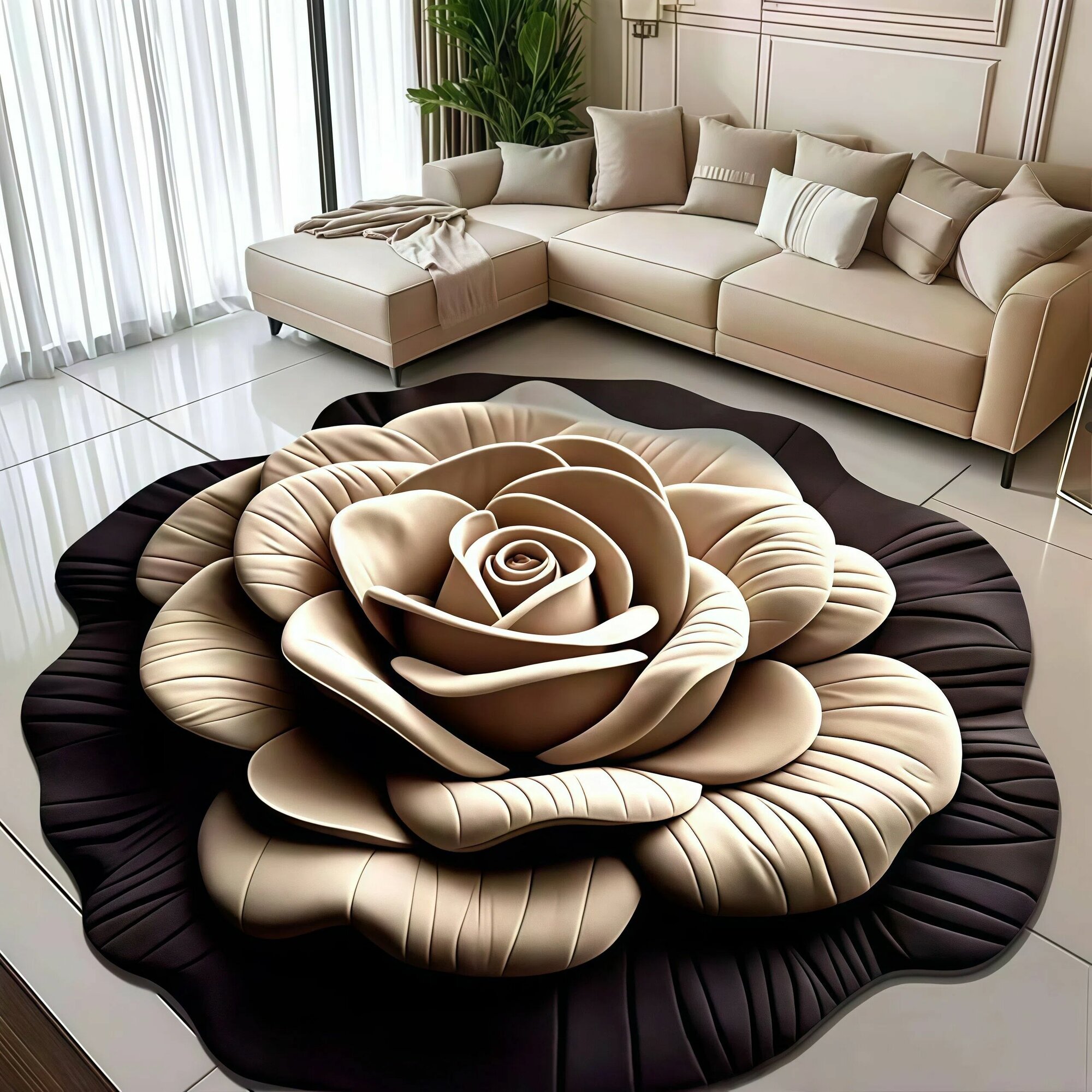 Ковер 3D Круглый ковер с 3D эффектом «Цветы», 100 см, Мягкий флис, Для гостиной, спальни, детской, С эффектом объема