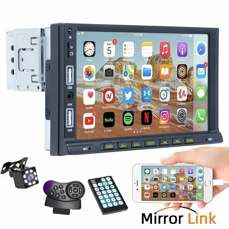 HIPPCRON Автомагнитола, диагональ: 7", 1 DIN, 0ГБ