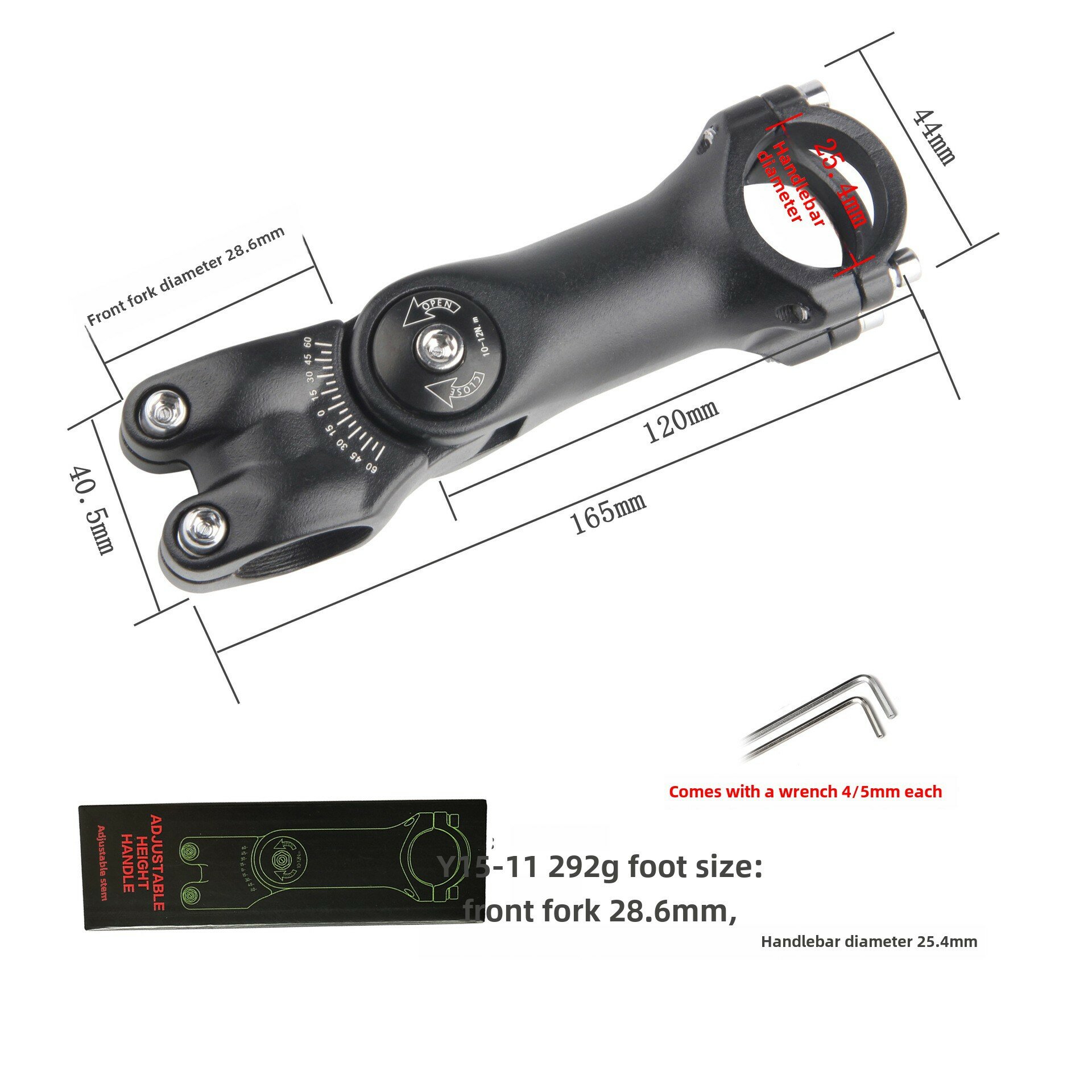 Руль для горного велосипеда из алюминиевого сплава, передний поднимающийся, модифицированный короткий кран, регулируемый подъемник высоты руля (25.4-120 мм, упаковка в цветной коробке + инструменты)