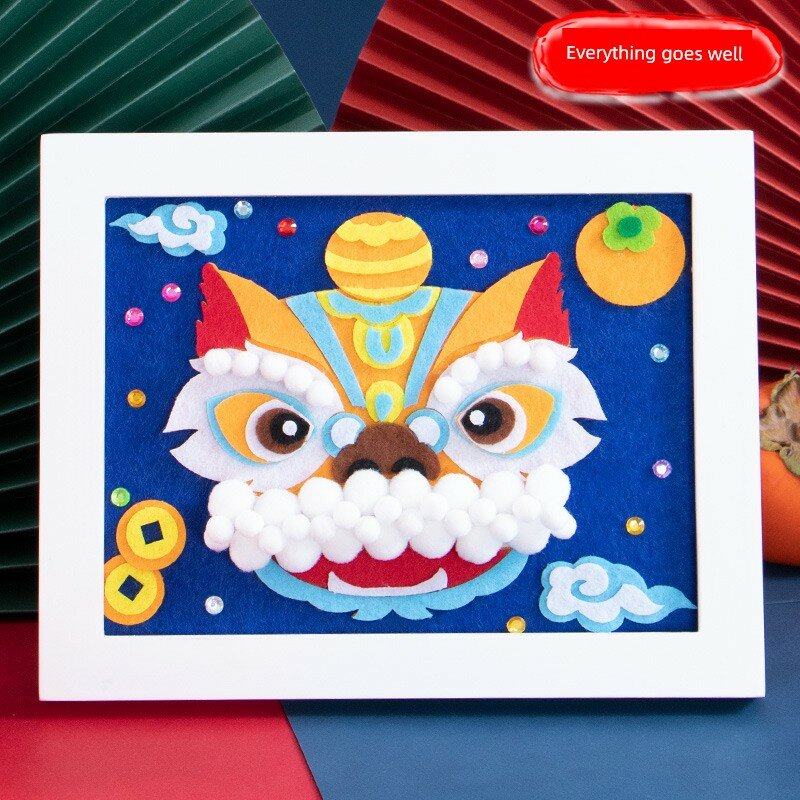 Набор для творчества «Львиный танец» для детей: материалы для поделок, подарок на Новый год, стикеры, рамка для