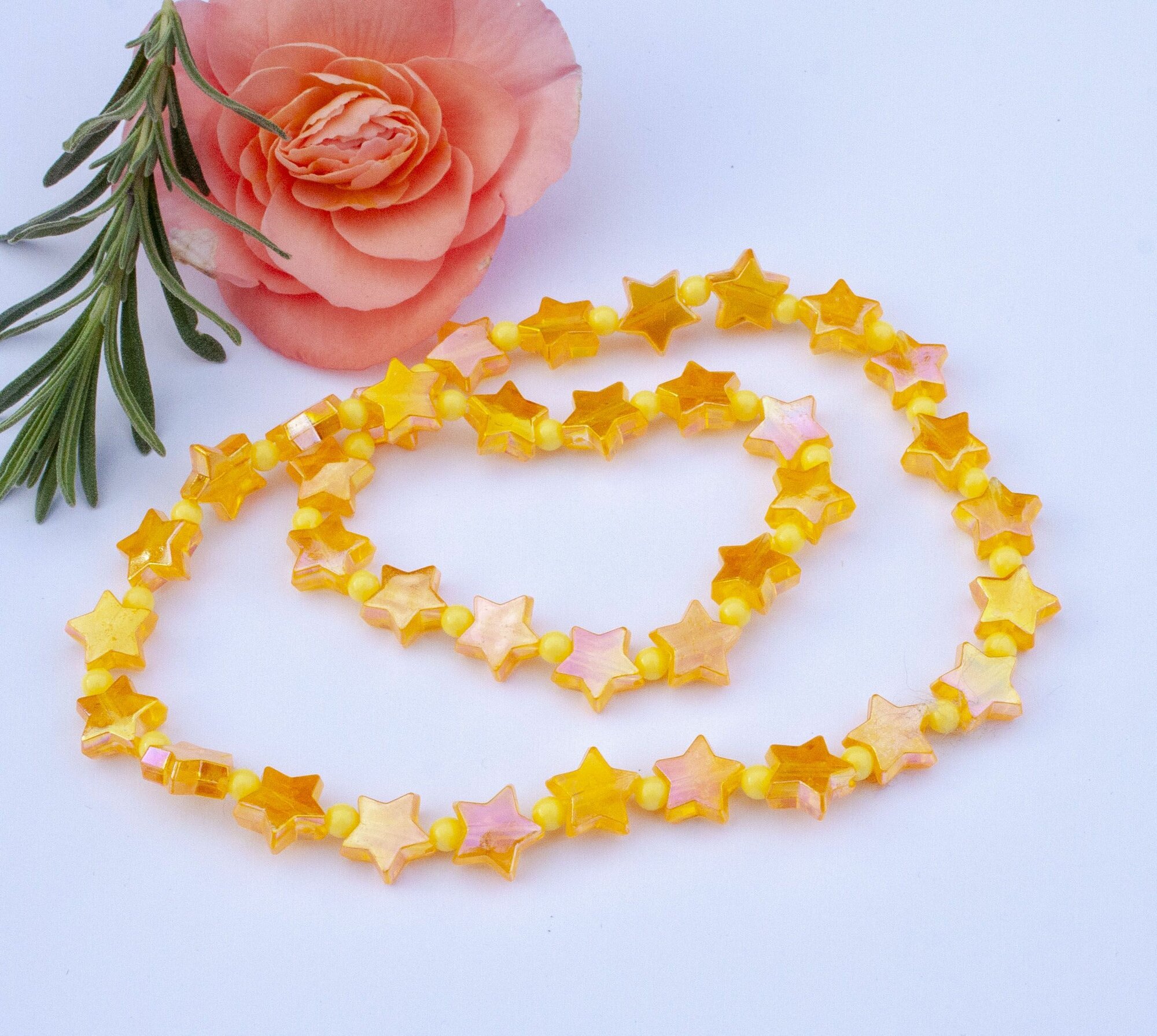 Бусы детские "Перелив", Звездочки, оранжевые