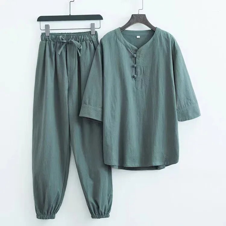 Мужские комплекты Btsukimi из хлопка и льна XXL, Grey Green