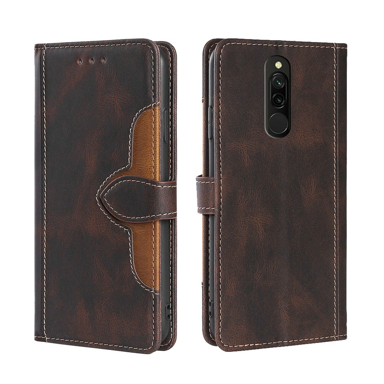 Чехол-книжка MyPads для Xiaomi Redmi 8 коричневый с узорной текстурой, магнитная застежка