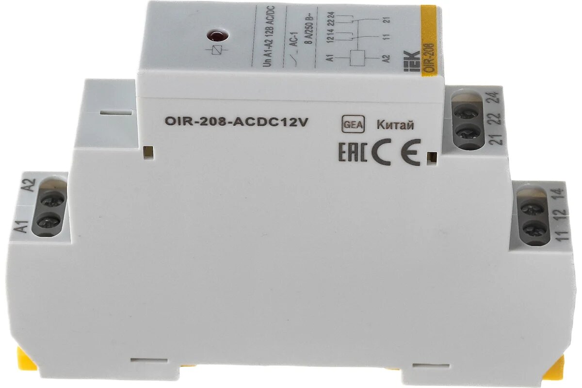 Промежуточное реле IEK OIR-208 AC/DC 12В 8А 2 контакта модульное IP20 для управления и защиты электрооборудования