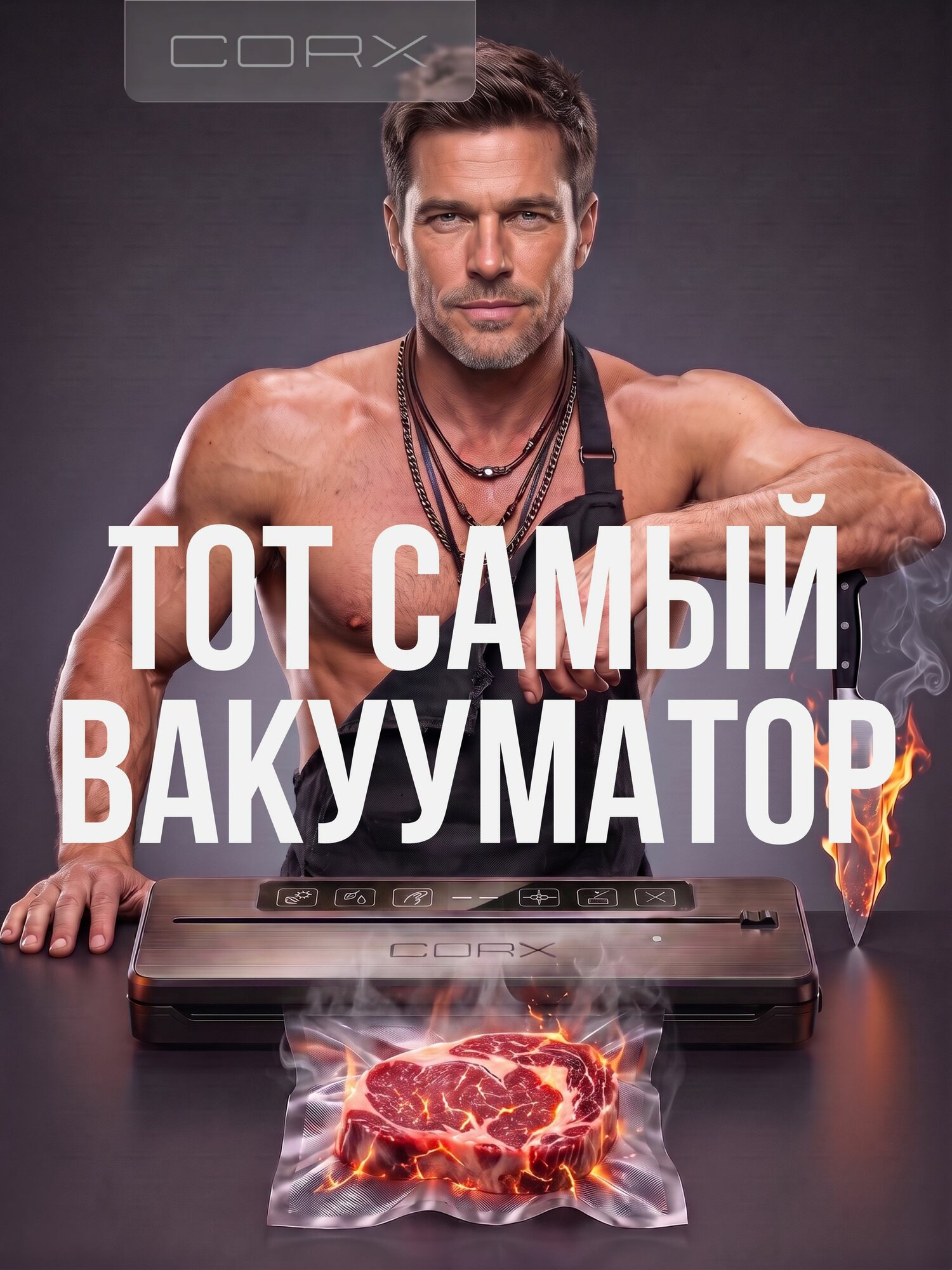 CORX Вакууматор для продуктов, 140 Вт, 8 л/мин, 2 насоса, 2 шва запайки, с резаком, пакеты в подарок