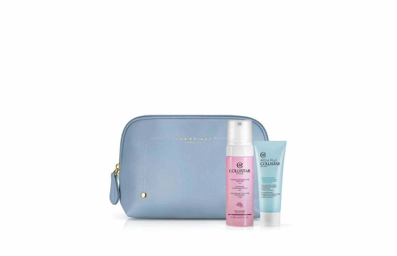 Collistar - Набор: Крем-маска с Гиалуроновой кислотой 75 мл + Успокаивающий очищающий мусс для лица 180 мл + Косметичка