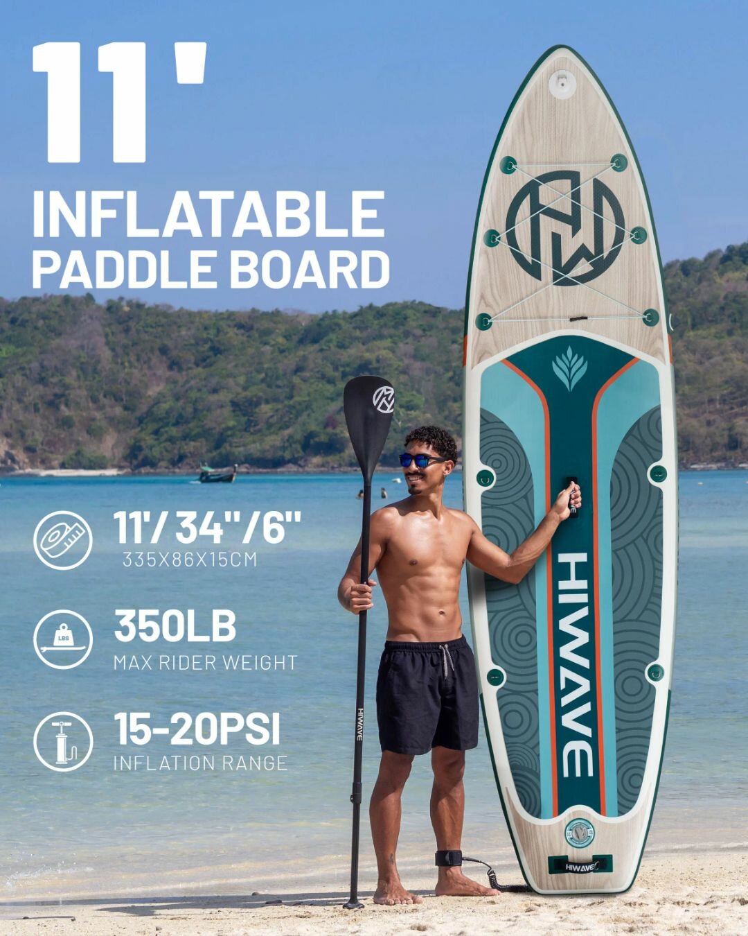 Надувная Сап-доска HIWAVE FOREST SERIES LIGHT (SUP board) двухслойная 335*86*15см