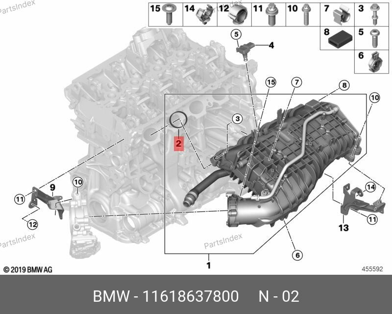 Пpокладка впускного коллектоpа, BMW 11618637800