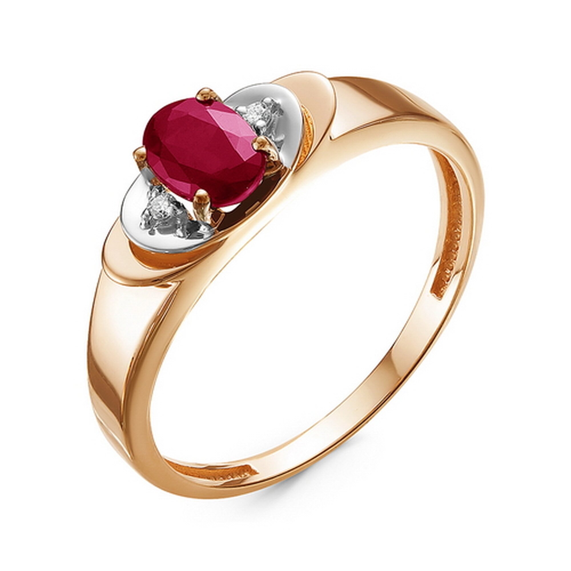 Кольцо, красное золото, 585 проба, рубин, бриллиант