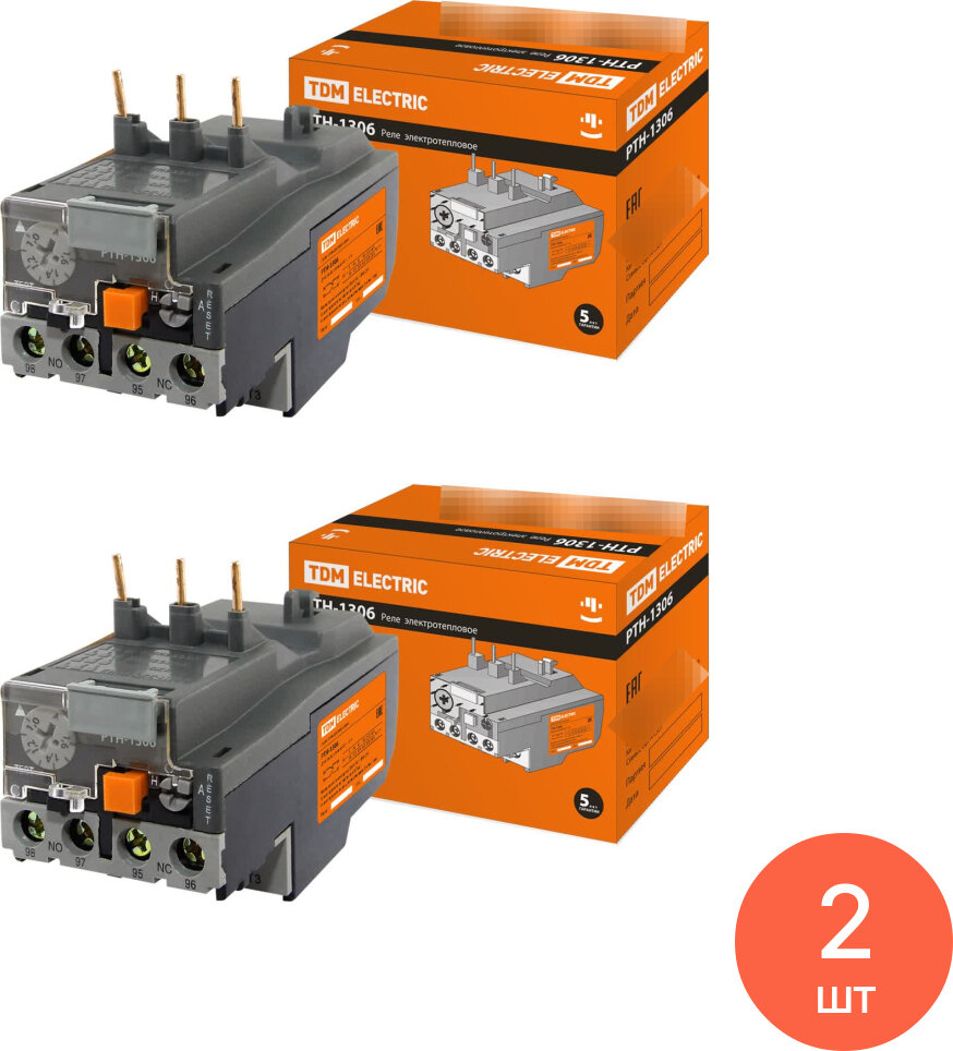 Реле электротепловое TDM Electric / ТДМ Электрик РТН-1306, пластиковый корпус, черный, 92х44х47мм, 1-1.6А / электрика (комплект из 2 шт)