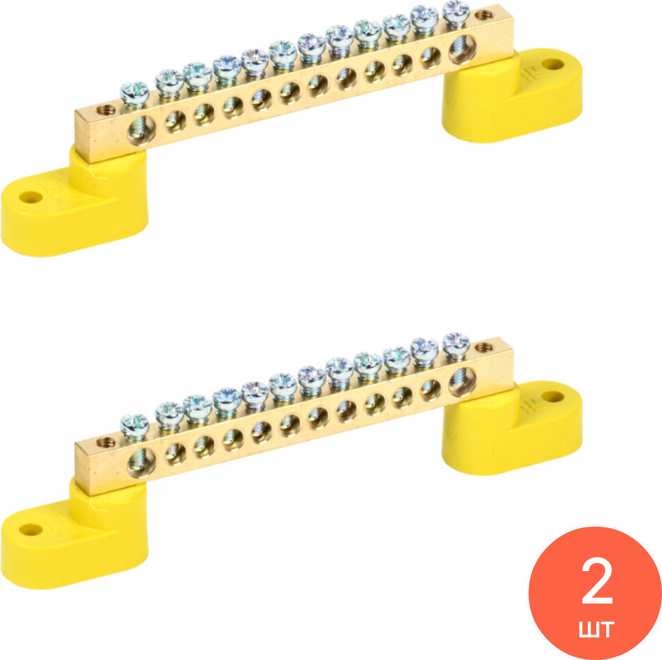 Шина IEK / ИЭК ШНИ-6х9-12-У2-Ж PE земля на двух угловых изоляторах, контактная группа качественная латунь, 108х27.8х29мм, 1×12 100А, YNN10-69-12C2-K05 / соединитель проводов (комплект из 2 шт)