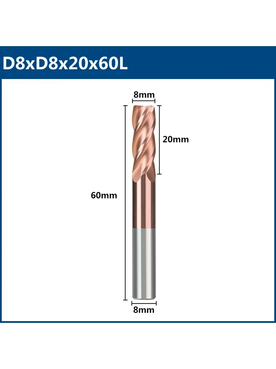 Фреза по металлу концевая 8 мм твердосплавная 8x20xD8x60 мм
