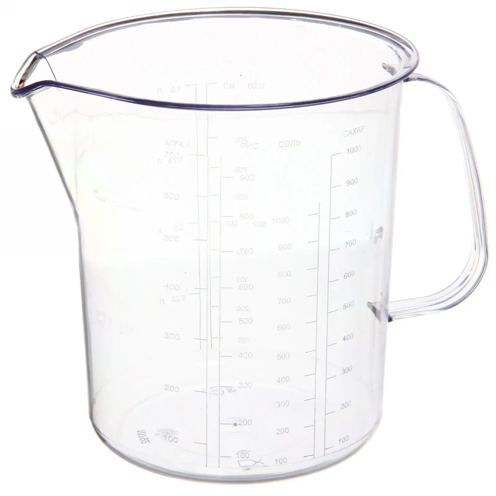 Ёмкость мерная 1л, прозрачный пластиковый стакан с ручкой и носиком