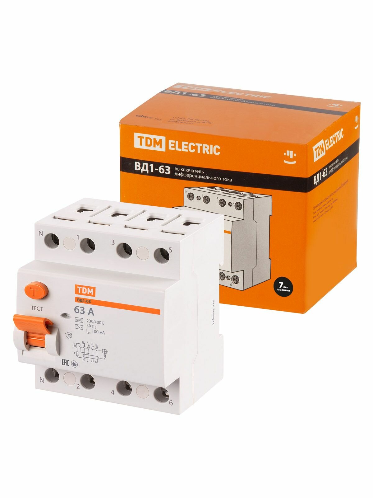 УЗО ВД1-63 4Р 63А 100мА TDM Electric