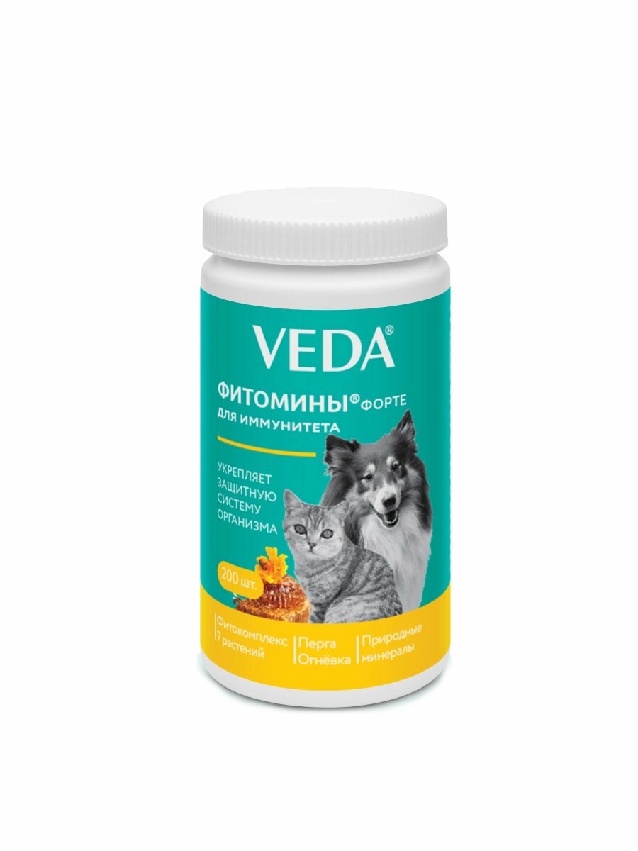 Кормовая добавка VEDA Фитомины Форте для иммунитета собакам и кошкам, 200 табл.