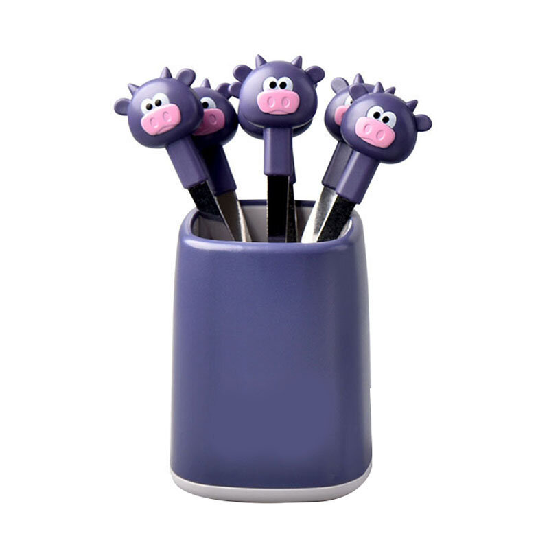 6pcs фруктовая вилка для детей из нержавеющей стали Симпатичная мультфильма для животных пикает десертные вилки для бенто -ланч -бокс -вечеринка фиолетовый