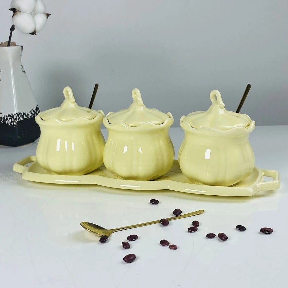 Набор из 3 банок 250мл с ложками на подставке Фарфор 164-016 118-164-016