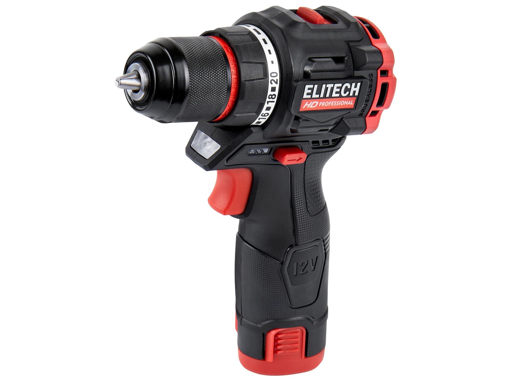 Дрель-шуруповерт Elitech CD 12L2 (бесщеточная, 12 В, 2 А·ч, 2 АКБ, кейс)