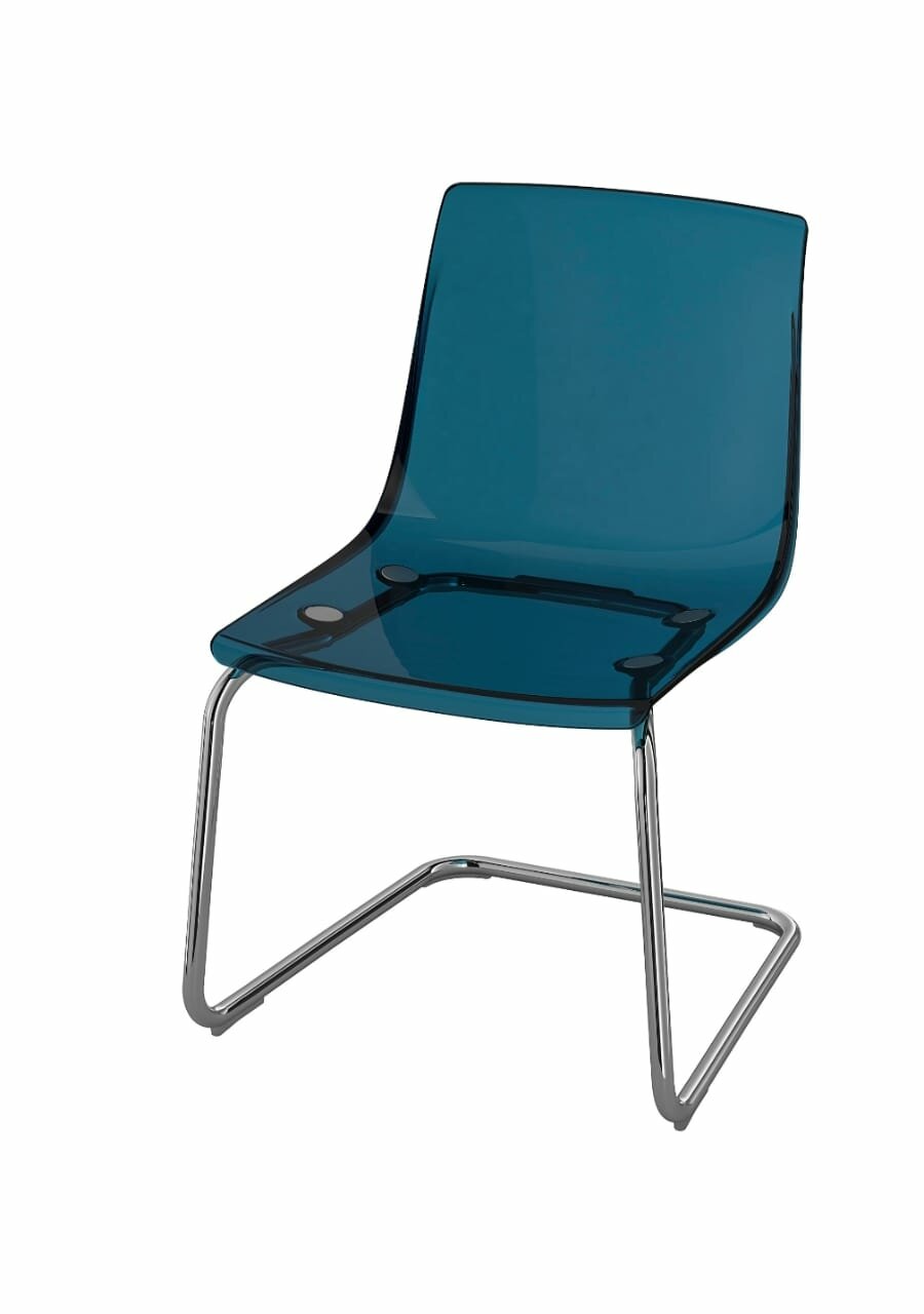 Стул икеа Tobias, синий, хромированный, металлический каркас, глубина 56 см