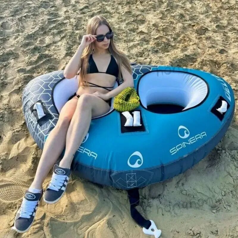 Буксир, двойная буксировка на воде и снегу, мягкий, с ручкой и крюком, цвет голубой