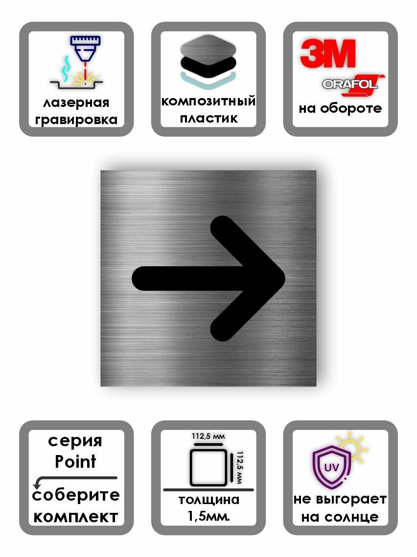 Стрелка направления 90 табличка Point 112*112*1,5 мм. Серебро