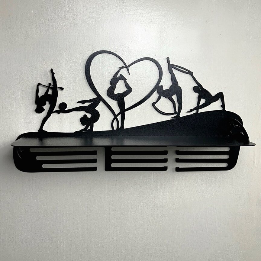 Медальница "Гимнастка", с полкой, металлическая, для гимнастов и танцоров, черная