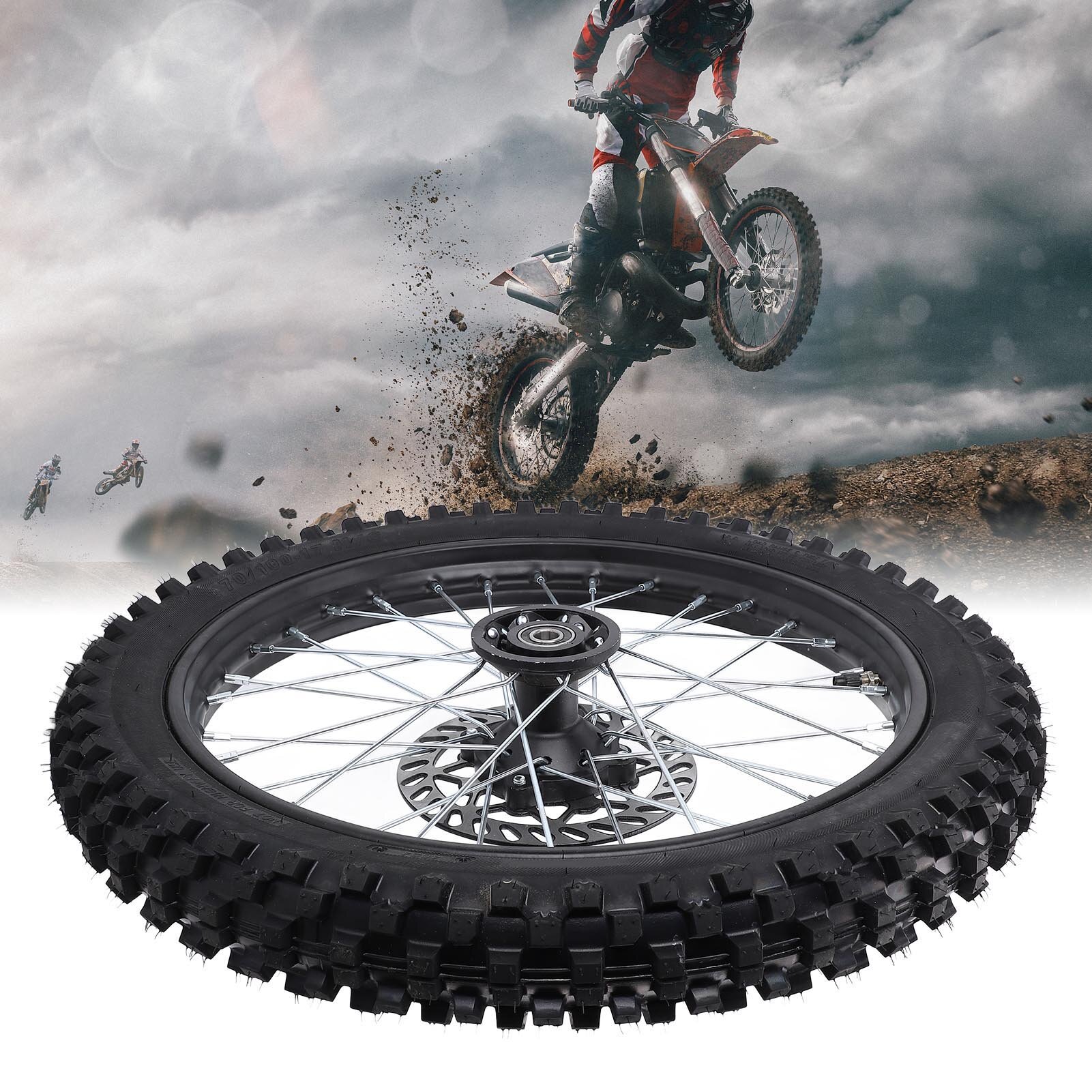 17-дюймовое переднее колесо в сборе 70/100-17 2.75-17 внутренняя камера шины 15 мм обод ось с тормозным ротором для пит-дёртового мотоцикла